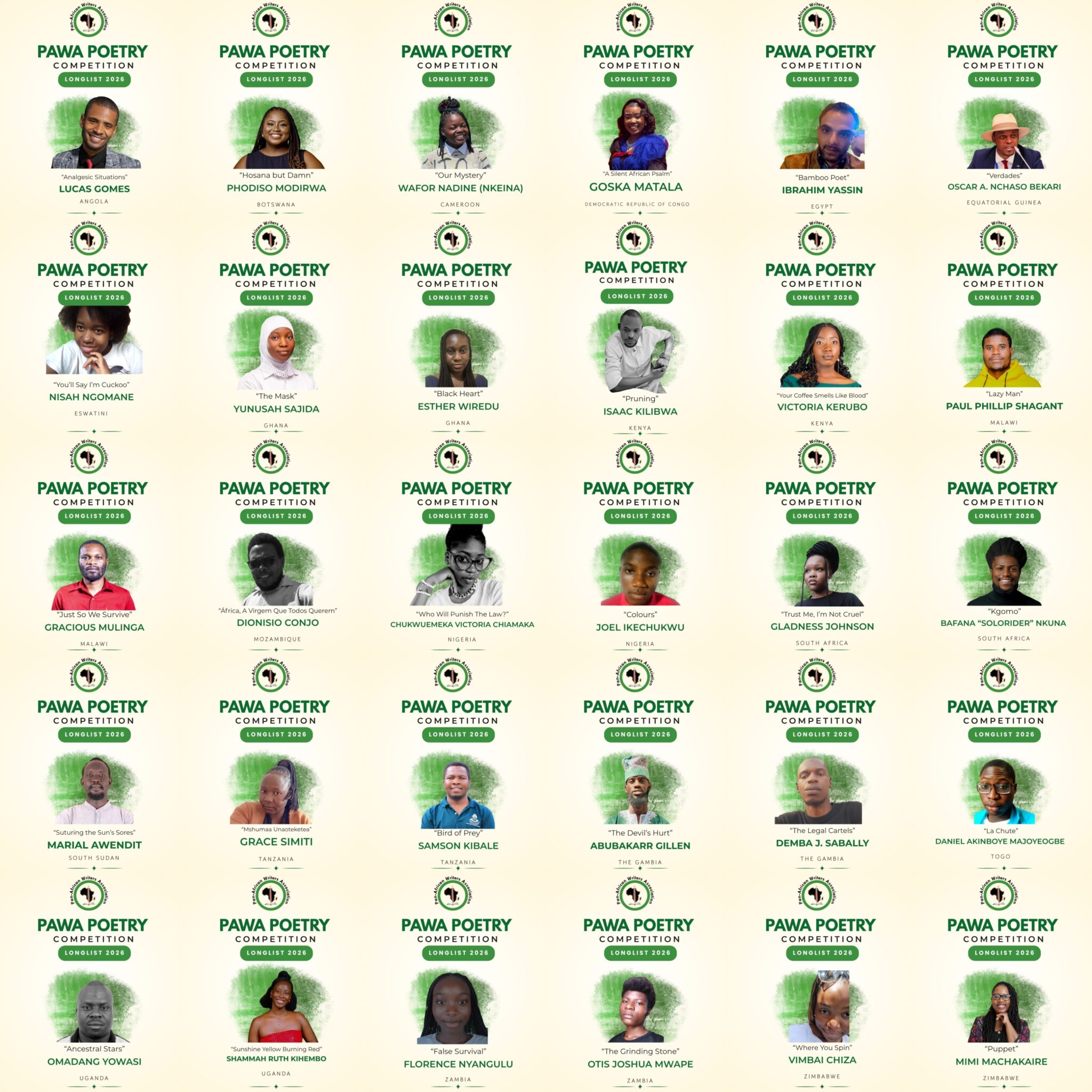 293 poets from 20 African Nations submitted their entries to the PAWA ...